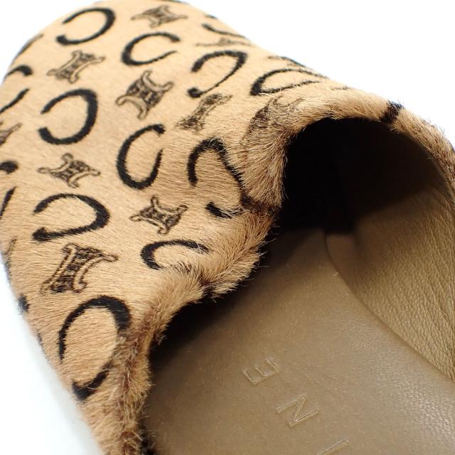 中古 セリーヌ サボサンダル レディース ハラコ他 キャメル 22.5cm 35 ロゴ フラット ぺたんこ 古着 アパレル