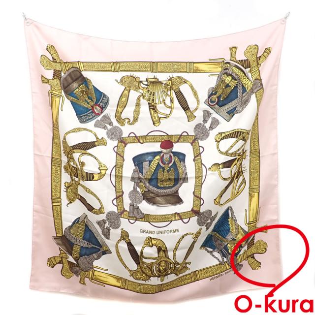 中古 エルメス スカーフ カレ 90 レディース シルク 絹 ピンク GRAND UNIFORME 古着