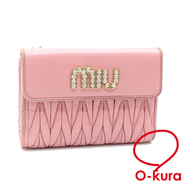 中古 ミュウミュウ 二つ折り 財布 レディース ピンク ナッパレザー 5ML225