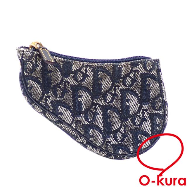 中古 クリスチャンディオール サドル ケース レディース ネイビー キャンバス 小銭入れ