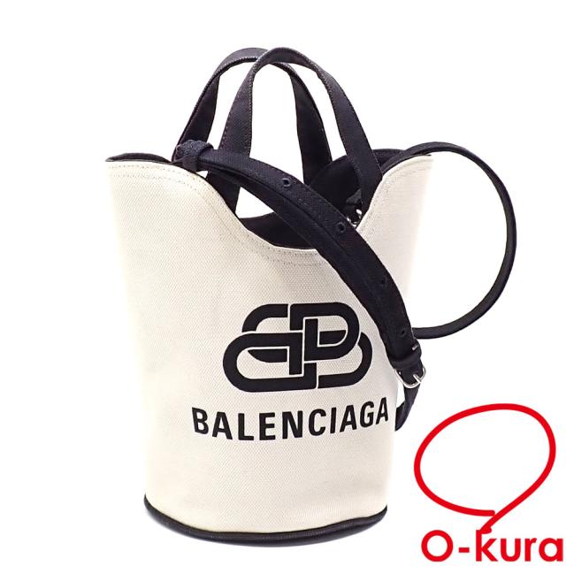 中古 バレンシアガ ウェーブ キャンバス ハンドバッグ レディース ホワイト ブラック 619979 2WAY ショルダー 斜め掛