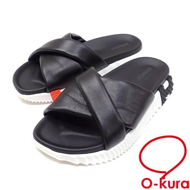 中古 エルメス サンダル インフラ レディース ノワール 黒 24.0cm 37 レザー 古着 アパレル