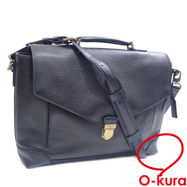 中古 コーチ ビジネスバッグ メンズ ブラック 黒 レザー F70961 アウトレット品 革 ブリーフケース 2WAY ショルダー 肩掛け 斜め掛
