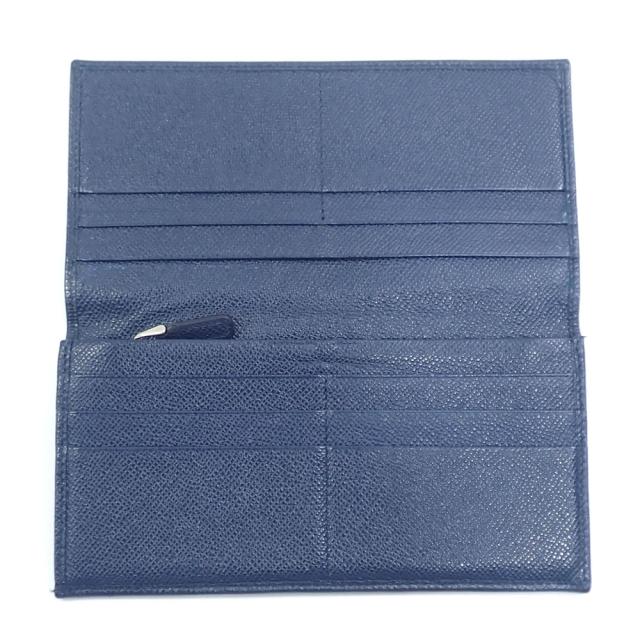 中古 ブルガリ 二つ入り 長財布 メンズ ネイビー 紺色 レザー 革