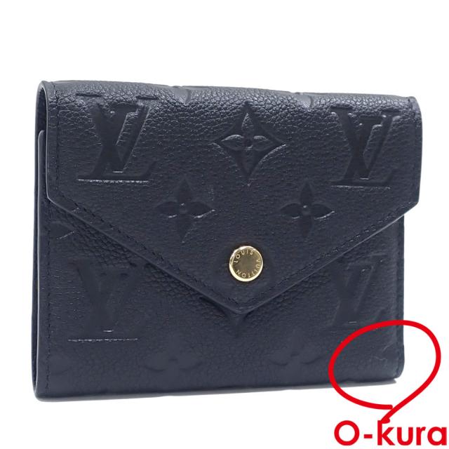 中古未使用品 ルイ・ヴィトン 三つ折り 財布 モノグラムアンプラント ポルトフォイユ・ヴィクトリーヌ レディース M64060 イニシャル入り ノワール