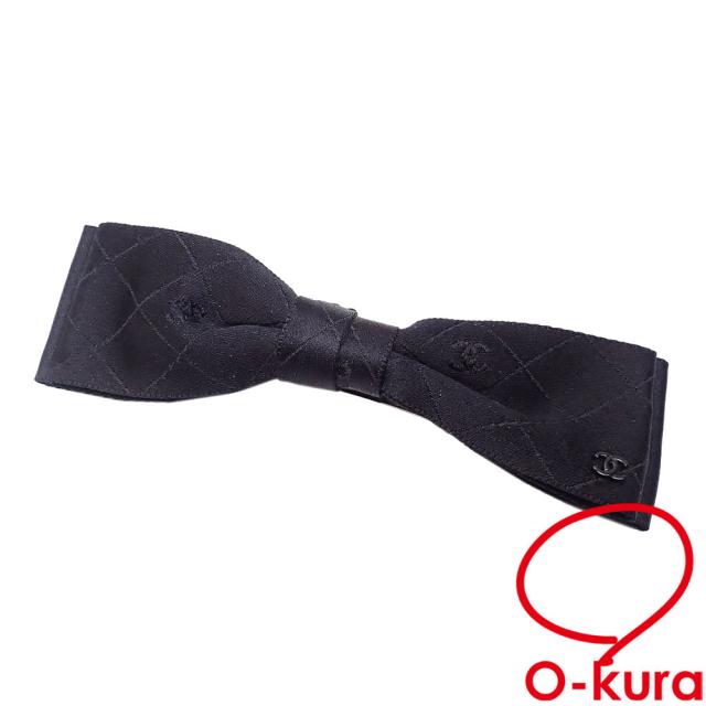 中古 シャネル リボン バレッタ レディース ブラック 黒 シルク ヘアアクセサリー ココマーク