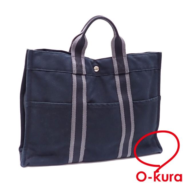 エルメス フールトゥ トートMM トートバッグ ブラック キャンバス レディース HERMES 【中古】 中古 エルメス フールトゥ トート MM トートバッグ ブラック 黒
