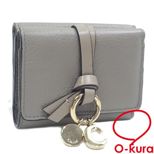 中古 クロエ 三つ折り 財布 グレインレザー製 ALPHABET ミニ トリフォールド ウォレット レディース カシミアグレー グレインカーフスキン シャイニーカーフスキン CHC21WP719F57053 革 ミニ