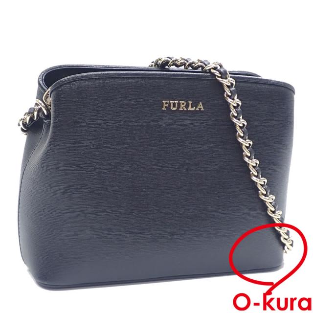 中古 フルラ チェーンショルダーバッグ レディース ブラック 黒 レザー 革 肩掛け 斜め掛