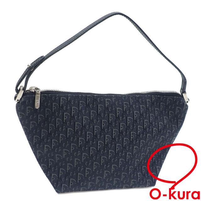 中古 クリスチャンディオール ハンドバッグ トロッター レディース ブラック 黒 キャンバス レザー