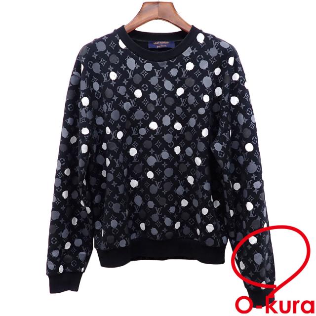 中古 ルイ・ヴィトン トレーナー LV×YK ペインティッドドット クルーネック メンズ ブラック グレー Lサイズ 綿 草間彌生 水玉 RM231H 古着 アパレル トップス