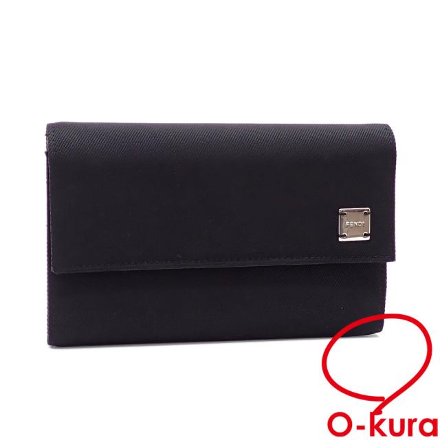 中古 フェンディ 三つ折り 財布 メンズ ブラック レザー キャンバス 2266 30858