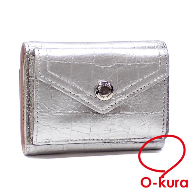 中古 ミュウミュウ 三つ折り 財布 レディース シルバー ピンク レザー