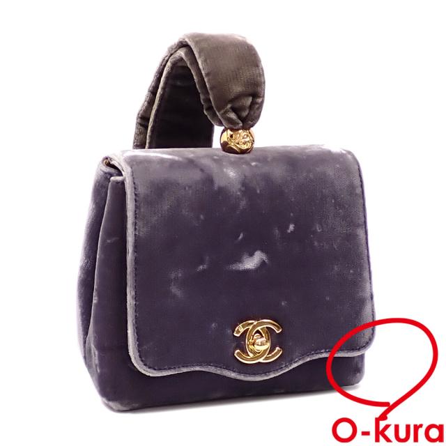 中古 シャネル ハンドポーチ レディース パープル ゴールド ベロア 小物入れ
