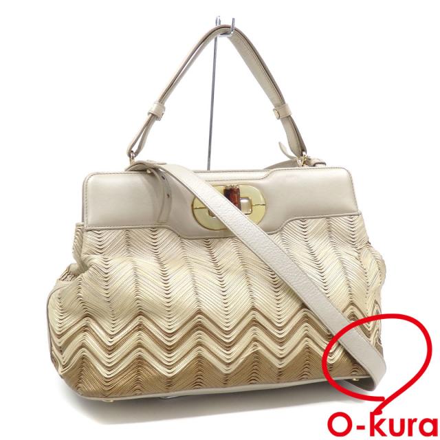 中古 ブルガリ ハンドバッグ イザベラ・ロッセリーニ レディース ベージュ系 レザー ショルダー 2WAY 斜め掛