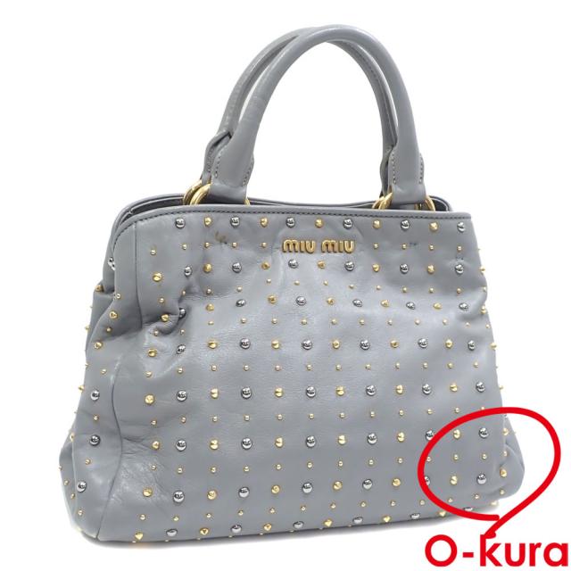 中古 ミュウミュウ ハンドバッグ レディース グレー カーフレザー RN0805 革 スタッズ ショルダーストラップ