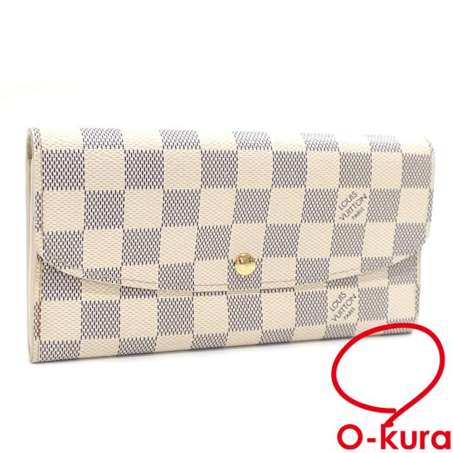 中古 ルイ・ヴィトン 二つ折り 長財布 ダミエ・アズール ポルトフォイユ・エミリー レディース N63021