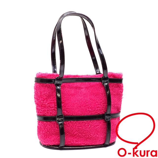 中古 サルヴァトーレフェラガモ トートバッグ レディース ピンク ブラック パイル パテントレザー AU-216219