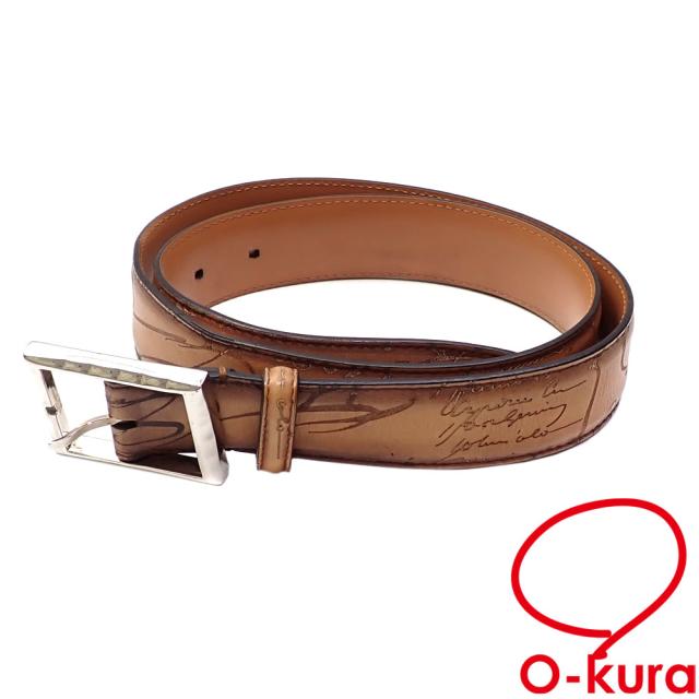中古 ベルルッティ カリグラフィ ベルト メンズ スクリットレザー ブラウン 85cm 34インチ 古着