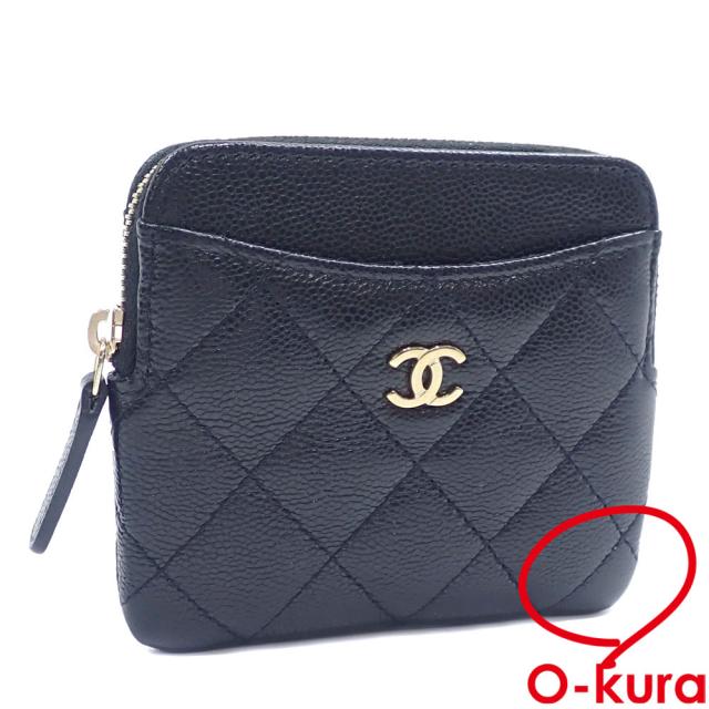 中古 シャネル ケース マトラッセ ジップパース レディース ブラック 黒 キャビアスキン AP2061 革 小銭入れ