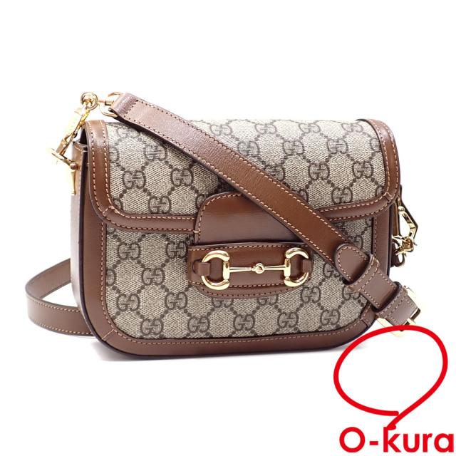 中古 グッチ スモール ショルダーバッグ グッチホースビット1955 ベージュ エボニー ブラウン GGスプリームキャンバス レザー 658574 レディース メンズ 男女兼用 斜め掛