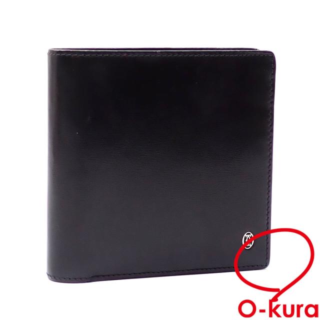 中古 カルティエ 二つ折り 財布 メンズ ブラック カーフレザー