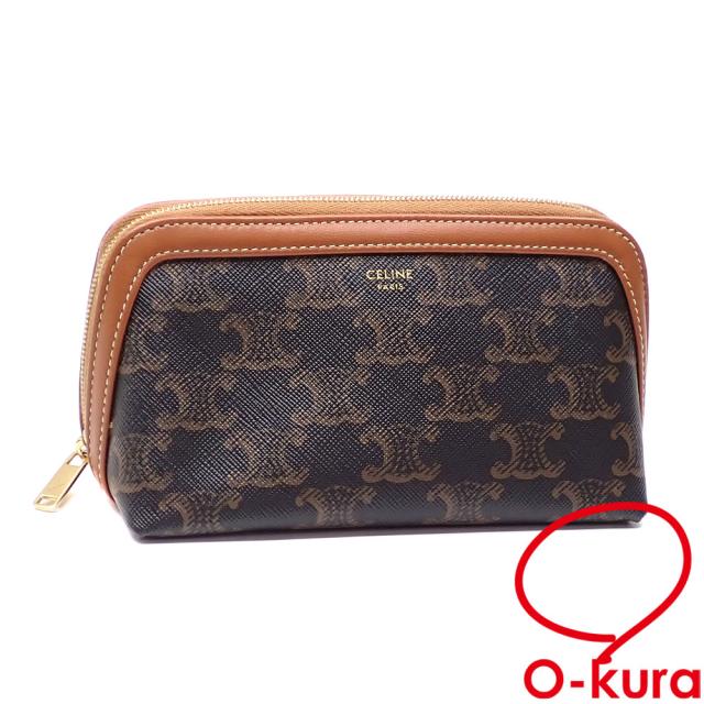 中古 セリーヌ スモール コスメティック ポーチ レディース タン トリオンフキャンバス カーフスキン 4M1622CZJ.04LU 小物入れ メイク