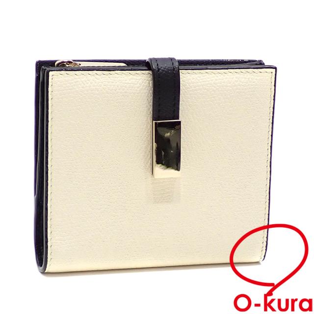中古 ヴァレクストラ 二つ折り 財布 レディース ホワイト カーフレザー