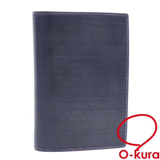 中古 ガンゾ 名刺入れ メンズ ネイビー レザー 二つ折り カード入れ カードケース 名刺