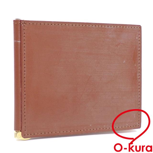中古 ガンゾ マネークリップ式 二つ折り 札入れ メンズ ブラウン 茶色 レザー