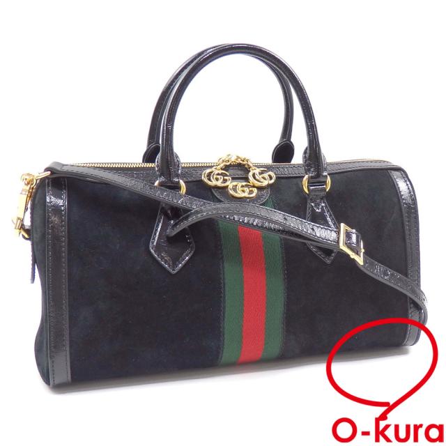 中古 グッチ ハンドバッグ オフィディア レディース ブラック 黒 スエード パテントレザー 524532 ショルダー 2WAY 肩掛