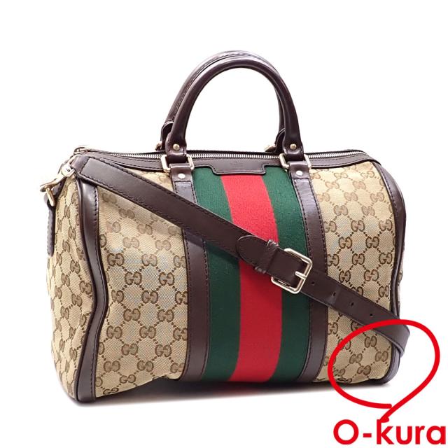 中古 グッチ ハンドバッグ ベージュ ブラウン GGキャンバス レザー 247205 2WAY ショルダー 斜め掛け レディース メンズ 男女兼用 ミニボストン