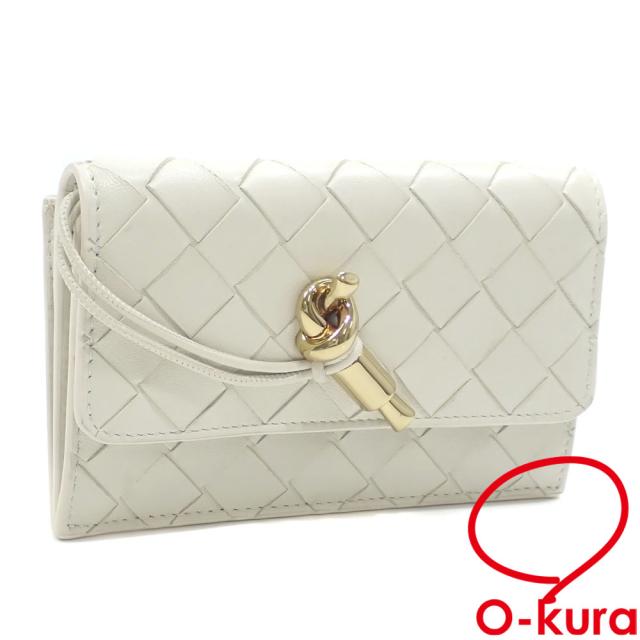 中古 ボッテガ ヴェネタ カードケース 兼 ケース イントレチャート アンディアーモ ファスナーカードケース レディース ホワイト 白 ラムスキン 革 カード入れ 小銭入れ