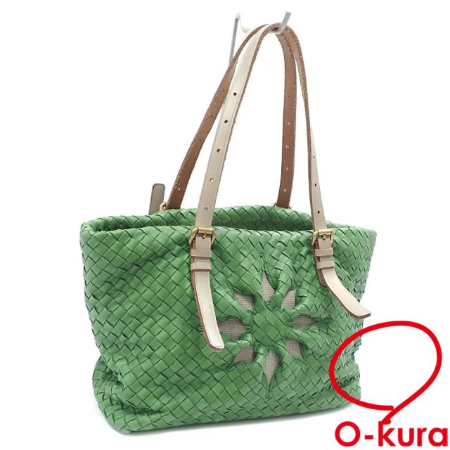 中古 ボッテガ ヴェネタ トートバッグ イントレチャート マルケーゼ レディース グリーン 緑色 ラムスキン 169759 革 編み込み