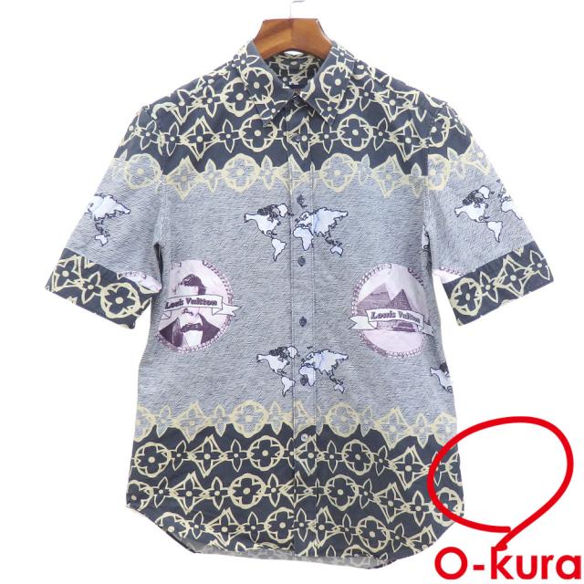 中古 ルイ・ヴィトン ワックス ショートスリーブ シャツ メンズ ブルー系 青 Lサイズ コットン HLS72W 古着 アパレル トップス