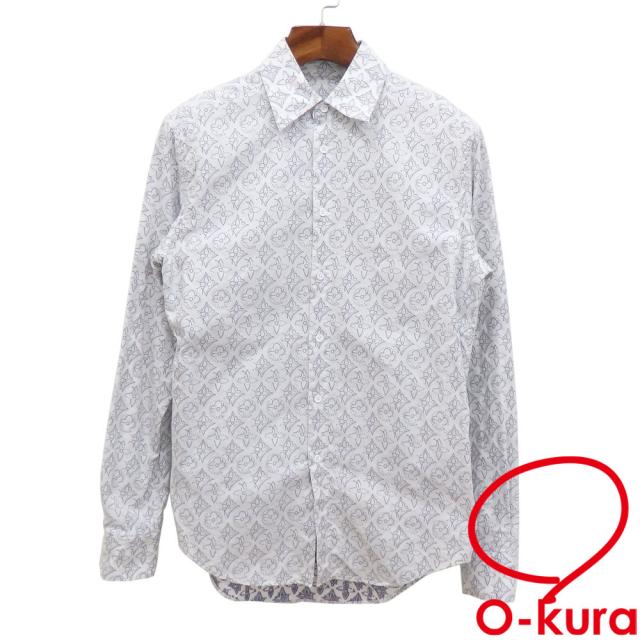 中古 ルイ・ヴィトン モノグラム フラワーパターン シャツ メンズ ホワイト グレー Mサイズ コットン 長袖 HLS43W 古着 アパレル トップス