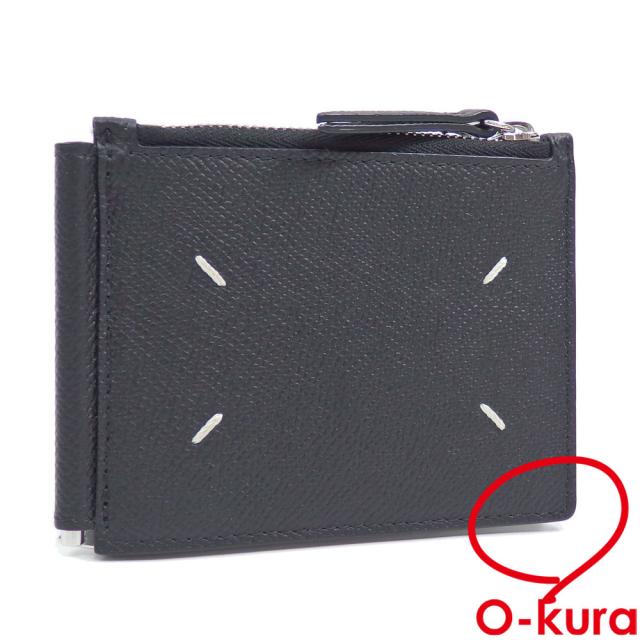 中古 メゾンマルジェラ 二つ折り 札入れ 4ステッチ マネークリップ ウォレット メンズ ブラック 黒 グレイニーレザー SA1UI0018P4745T8013