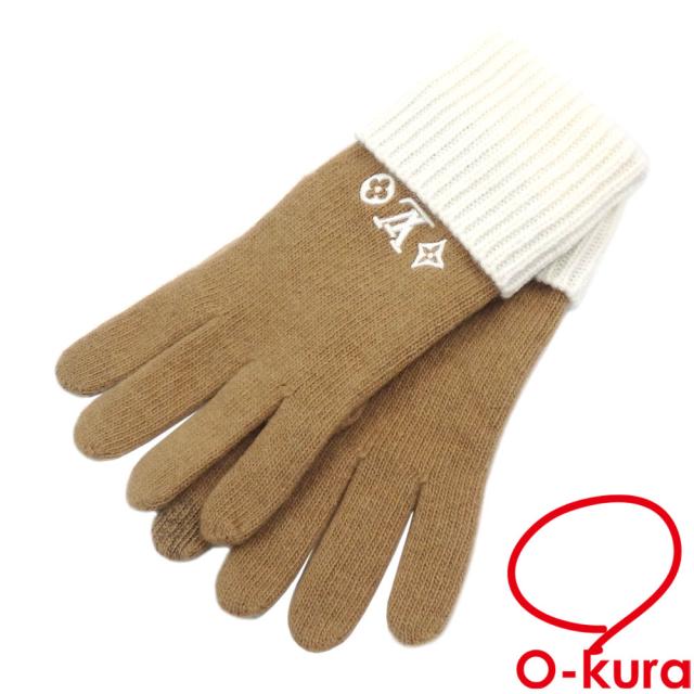 中古 ルイ・ヴィトン 手袋 グローブ・LVヘッドライン レディース キャメル オフホワイト ウール M77930 古着