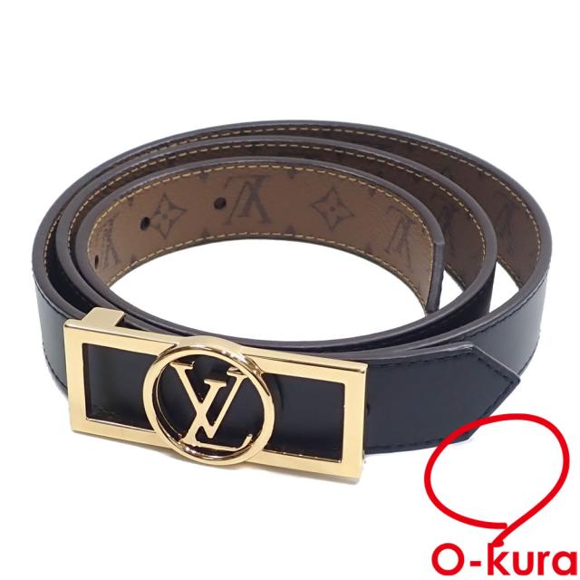 中古 ルイ・ヴィトン ベルト・ドーフィーヌ 25MM リバーシブル レディース ブラック 黒 34インチ 85cm モノグラムリバース プレーンカーフレザー M0203 古着