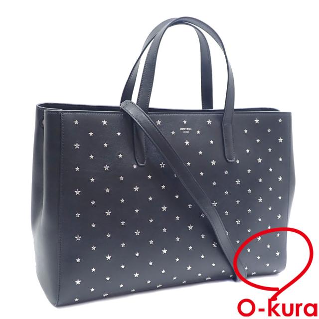 中古 ジミーチュウ トートバッグ レディース ブラック 黒 レザー 革 スタッズ 星 スター 2WAY ショルダー 肩掛け 斜め掛け