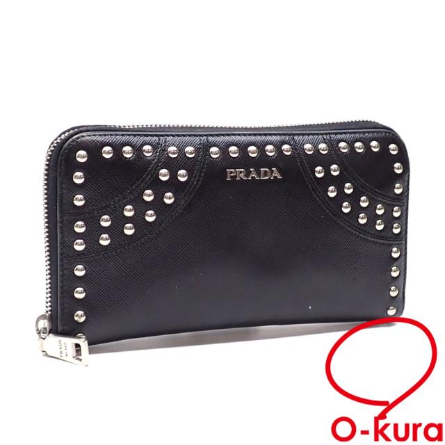 中古 プラダ ラウンドファスナー 長財布 メンズ ネロ サフィアーノレザー 1M0506