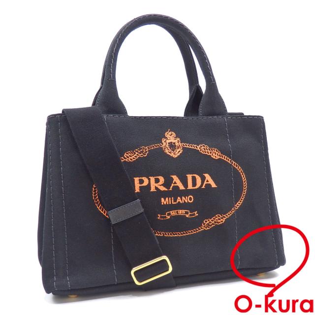 中古 プラダ トートバッグ カナパ トート レディース ネロ アランチャ キャンバス 1BG439 ハンド ショルダー 2WAY ヤシの木