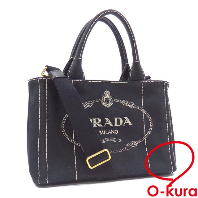 中古 プラダ トートバッグ カナパ トート レディース ネロ ブラック 黒 キャンバス 1BG439 ハンド ギンガムチェック ショルダー 2WAY 斜め掛