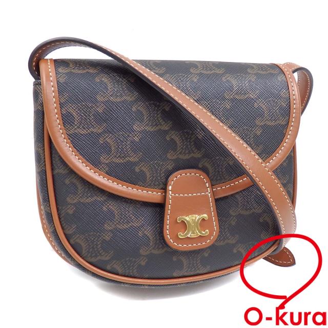 中古 セリーヌ ショルダーバッグ ミニ ブザス レディース タン トリオンフキャンバス カーフスキン 196702BZJ.04LU 斜め掛