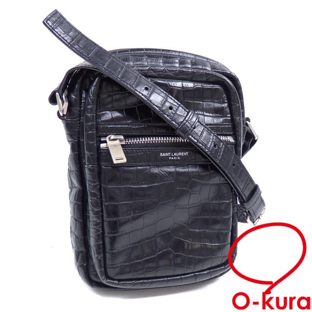 中古 サンローランパリ ショルダーバッグ BV SID POUCH REVLON レディース ブラック 黒 型押しレザー 581700 斜め掛