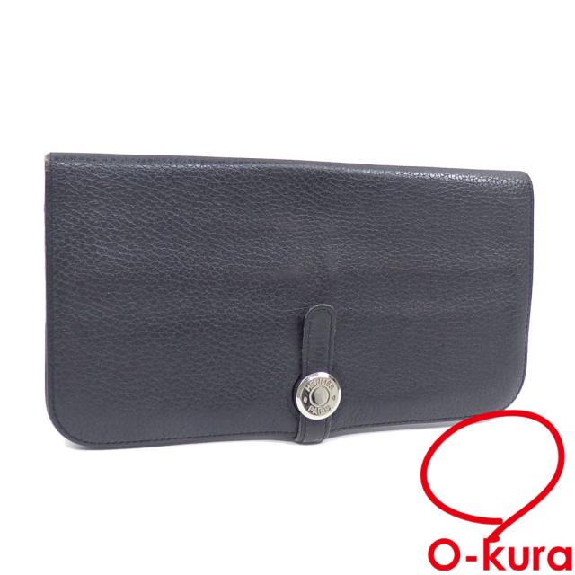 中古 エルメス ドゴン ロング 二つ折り 長財布 ノワール ブラック 黒 トゴ T刻印 2015年頃製 HERMES レディース メンズ 男女兼用 レザー