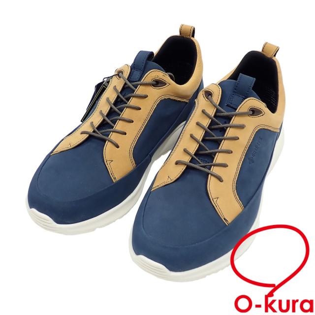 中古未使用品 マドラスウォーク スニーカー メンズ ローカット レザー ネイビー×イエロー 25.5cm MW7600 レースアップ カジュアルシューズ アパレル