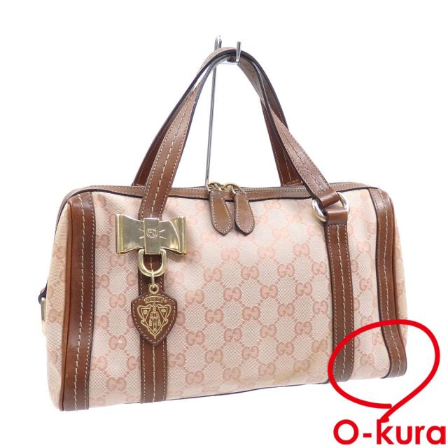 中古 グッチ ハンドバッグ レディース ピンク ブラウン PVC レザー 181487