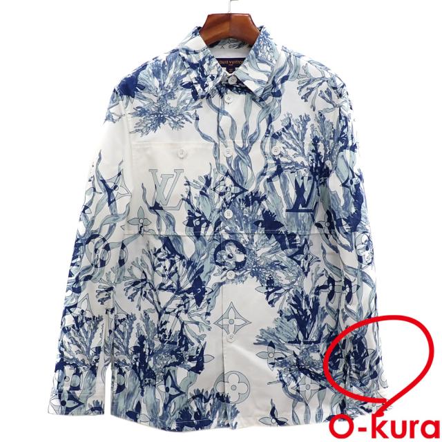 中古 ルイ・ヴィトン グラフィックジャケット メンズ コットン ブルー系マルチカラー Sサイズ LV ロゴ プリンテッド オーバーシャツ RM232M 26 HPB25W 古着 アパレル アウター