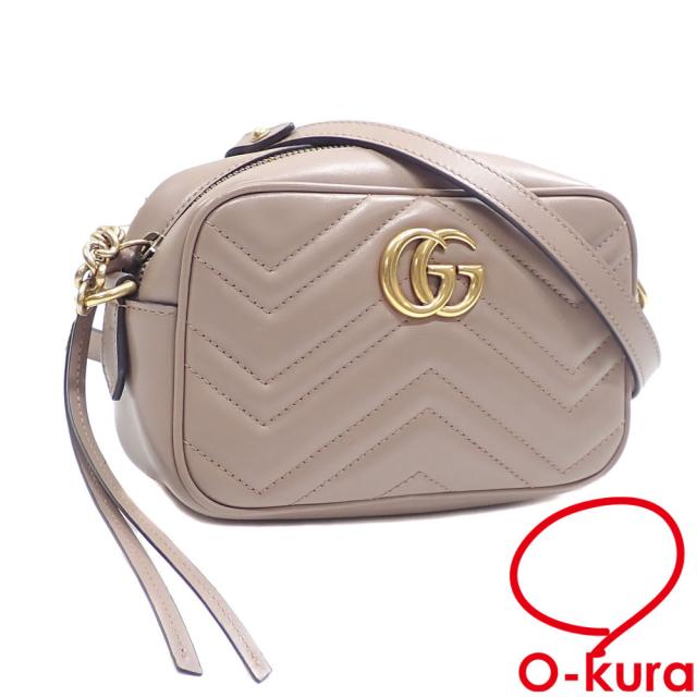中古 グッチ ショルダーバッグ ミニ カメラバッグ GGマーモント レディース トープ ベージュ系 キルティング シェブロンレザー 448065 革 肩掛け 斜め掛